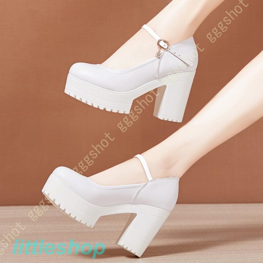 パンプス 太ヒール 厚底 チャンキーヒール ハイヒール レディース ストラップパンプス 黒 アンクル 歩きやすい フラット 痛くない 厚底パンプス 大きいサイズ : syuuzu18-812 ...