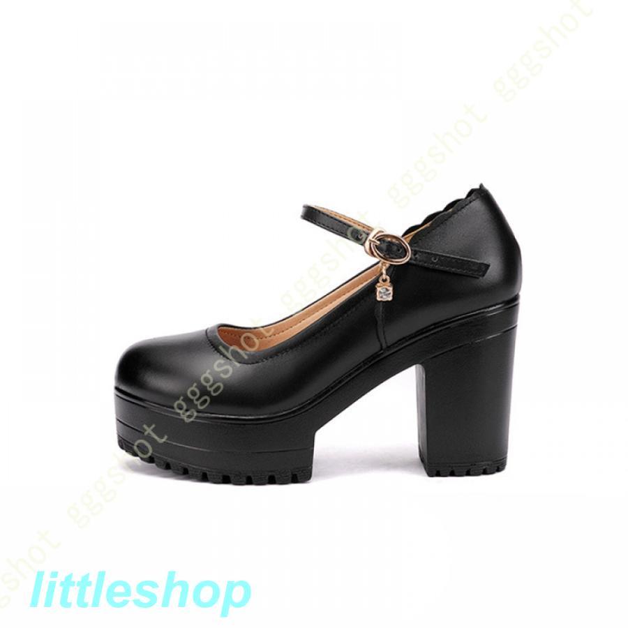 パンプス 太ヒール 厚底 チャンキーヒール ハイヒール レディース ストラップパンプス 黒 アンクル 歩きやすい フラット 痛くない 厚底パンプス 大きいサイズ : syuuzu18-812 ...