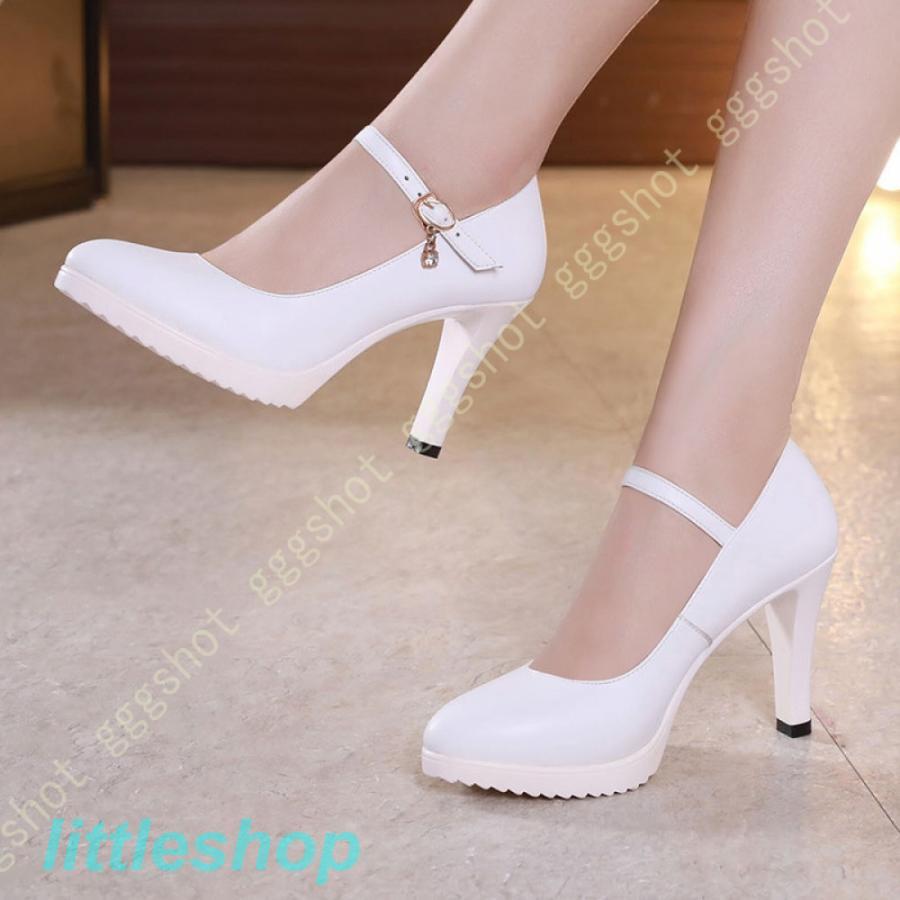 厚底 アンクル ストラップ 付き パンプス ハイヒール ヒール 高め ラウンドトゥ ヒール 太め レディース OL 6cm 大きいサイズ 8CMヒール 歩きやすい 可愛い :syuuzu18 ...