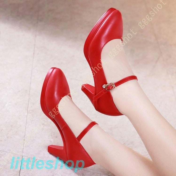 厚底 アンクル ストラップ 付き パンプス ハイヒール ヒール 高め ラウンドトゥ ヒール 太め レディース OL 6cm 大きいサイズ 8CMヒール 歩きやすい 可愛い :syuuzu18 ...