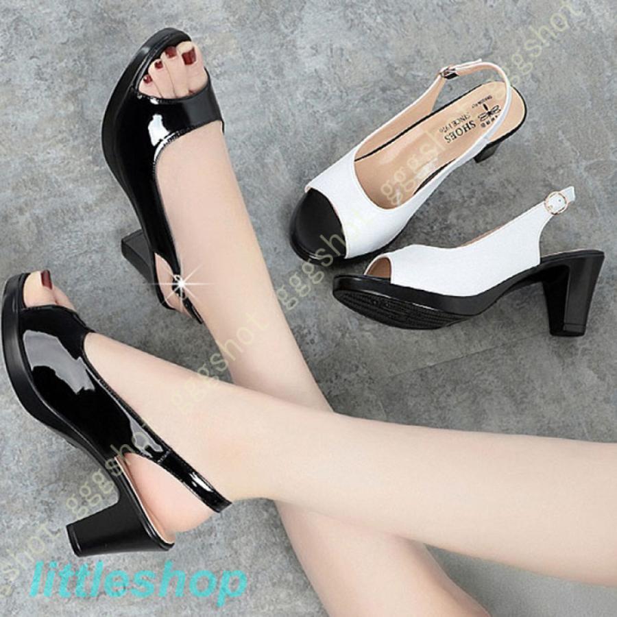 パンプス サンダル レディース バックストラップ ミドルヒール 走れる 疲れない 歩きやすい オープントゥ 太ヒール ヒール5cm パンプス 痛くない 黒 :syuuzu18-8462:リトル ...