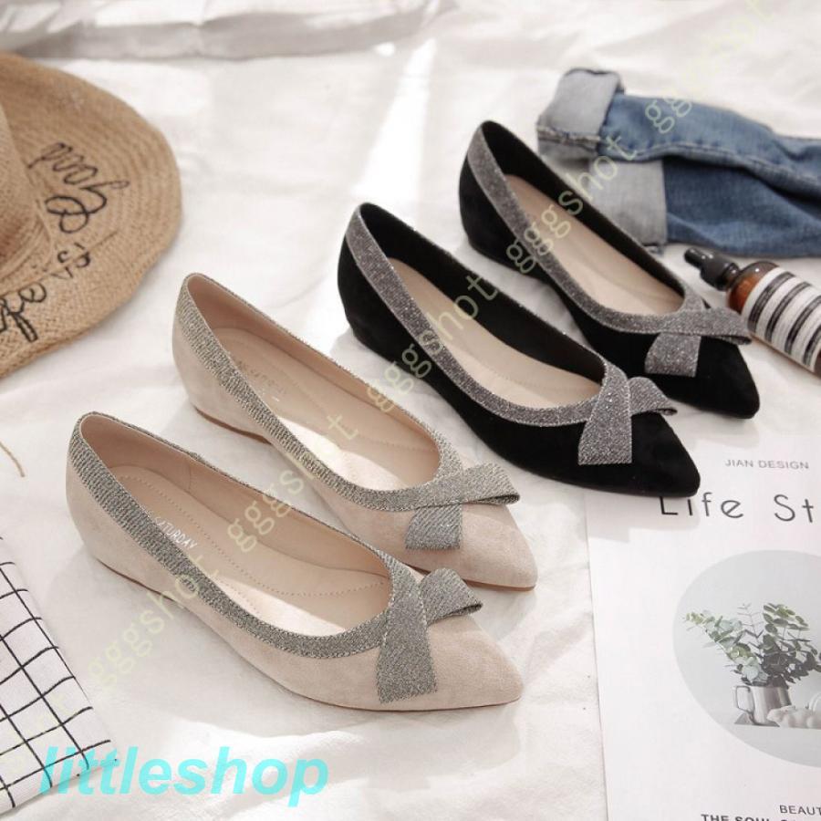 リボン パンプス 歩きやすい ローヒール スウェード クッション レディース とんがりトゥ 痛くない 柔らかい フラット ウェッジソール バレエシューズ : syuuzu18-9612 ...