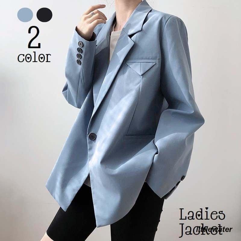 テーラードジャケット 長袖 レディース シングル アウター 上着 羽織り スーツ風 ポケット付き オフィスカジュアル ブレザー 婦人服 ゆったりめ お : Little Water - 通販 ...