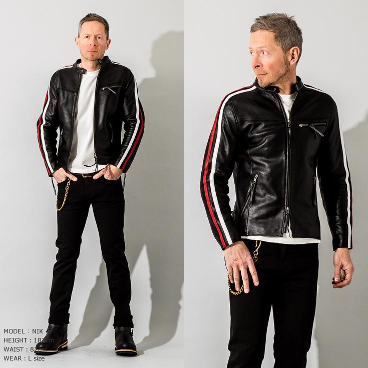 Liugoo Leathers 本革 メッシュレザー 2ラインシングル Liugoo Leathers 本革 メッシュレザー 2ラインシングル