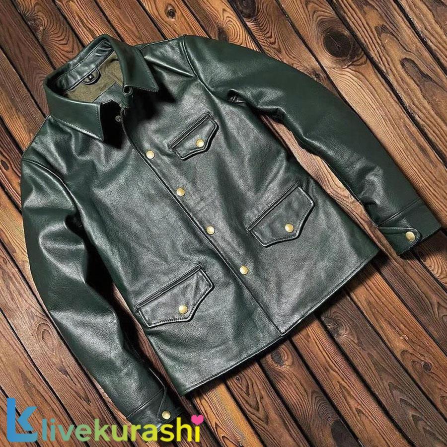 新品 復刻50's ドライビングコート レザージャケット グリーン カー
