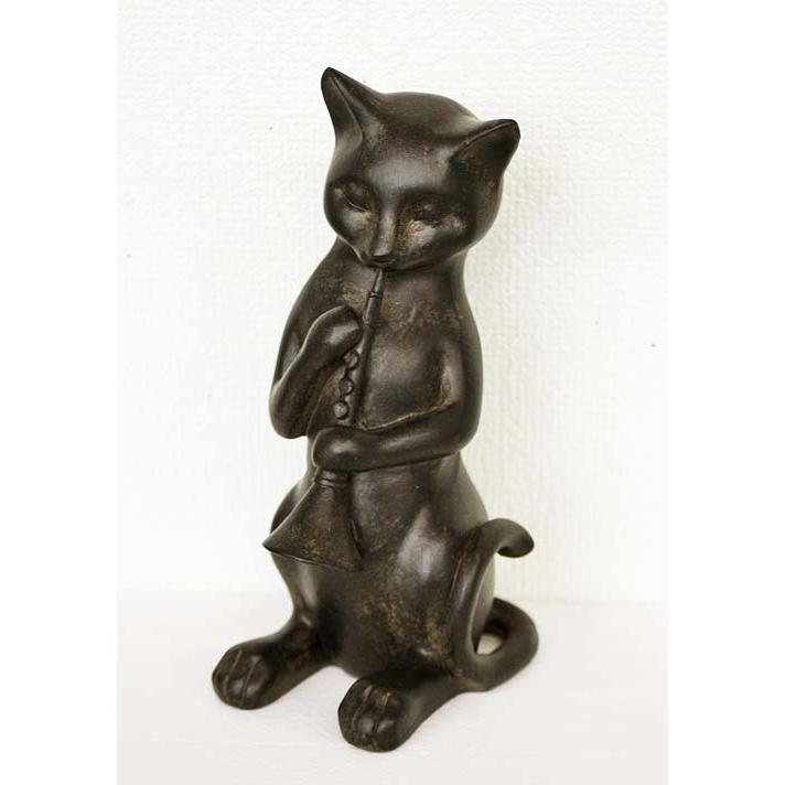 輸入雑貨 トランペット ネコ 11022 クラリネット 置物 オブジェ ねこ 猫 ブロンズ風 木彫り風 シャビーシック アンティーク風 ミュージック :011-toy-11022:リビング ...