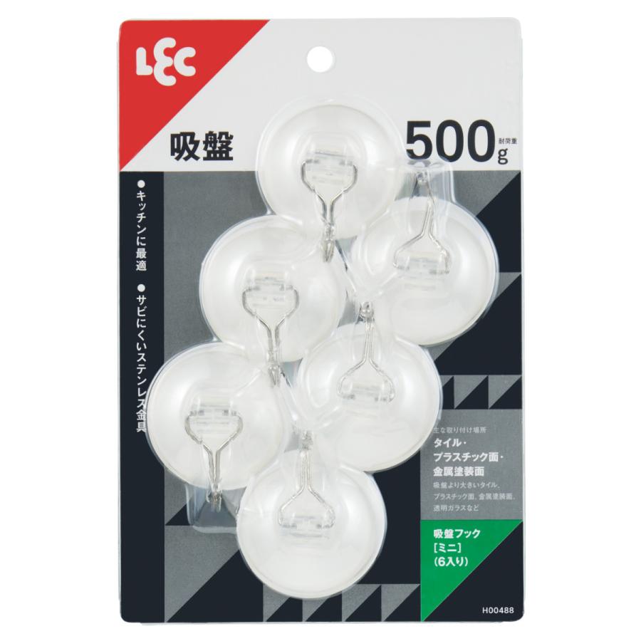 LEC フック 吸盤フック ミニ 6個入り 耐荷重500g （ 吸盤 吸着 収納 壁掛け 引っ掛け 吊り下げ キッチンフック 小物掛け 水回り ガラス 鏡 冷蔵庫 洗濯機 ） : リビングート ...