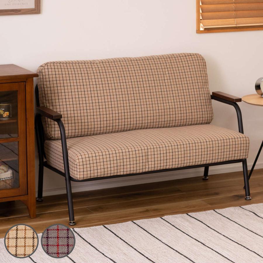 東谷 ソファ 2人掛け 幅110cm チェック柄 （ コンパクト スチールフレーム ひじ掛け アーム ファブリック 布 ） : リビングート ヤフー店 - 通販 - Yahoo!ショッピング