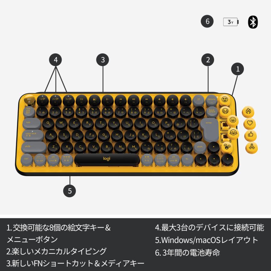 キーボード ロジクール ワイヤレスキーボード メカニカル POP Keys K730 K730YL イエロー 国内正規品 :4943765055679:ロジクール公式ストア - 通販 ...