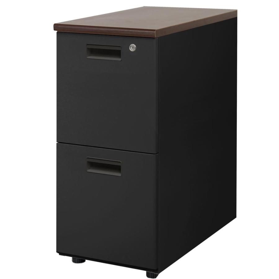 法人送料無料 脇机 2段 本体ブラック 無地 スリム 幅300×奥行600mm 袖机 サイドワゴン デスクワゴン サイドキャビネット サイドデスク 鍵付き A4 LD-WD2SB :LD ...