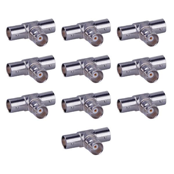 BNC アダプタ 10個 セット 同軸 分岐 監視カメラ コネクタ BNCメスー2BNCメス T型 オーディオ コネクタ 変換 ケーブル アクセサリー : 2qs-bnc-m2m-10p ...