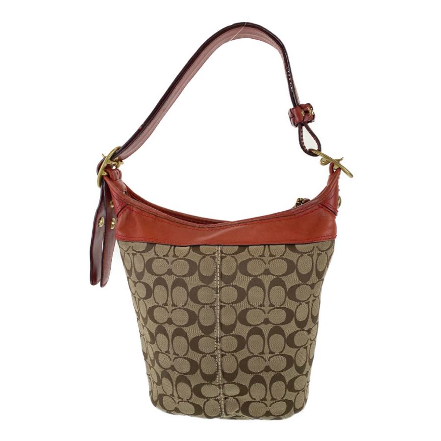 COACH コーチ シグネチャー ブラウン オレンジ キャンバス/レザー L0793-11437 ホーボー ショルダーバッグ ダッフルバッグ ...