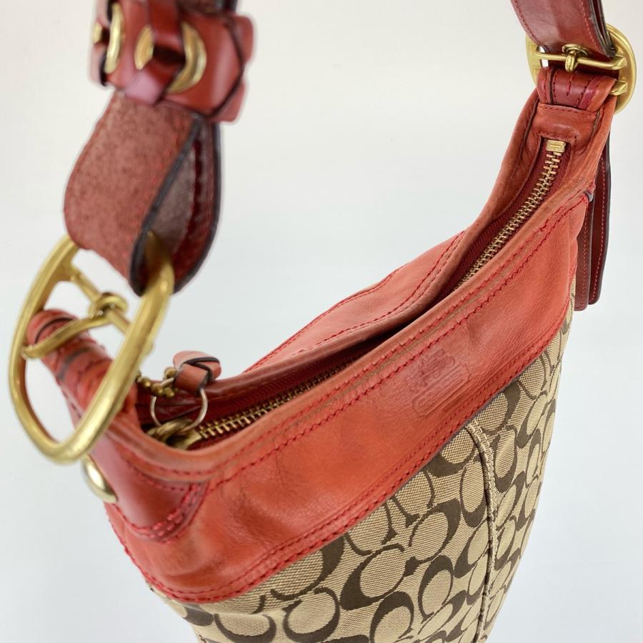 COACH コーチ シグネチャー ブラウン オレンジ キャンバス/レザー L0793-11437 ホーボー ショルダーバッグ ダッフルバッグ ...