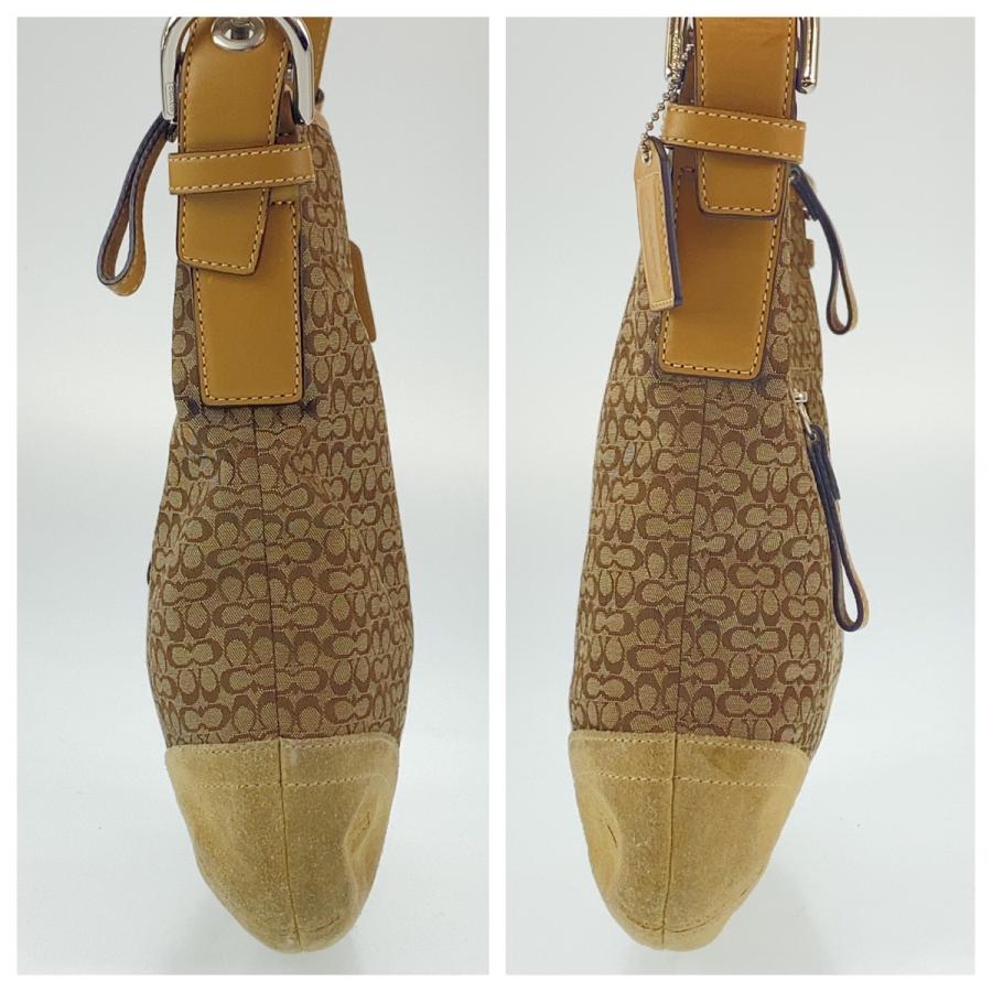 COACH 美品 コーチ シグネチャー ブラウン ベージュ レザー F10943 ショルダーバッグ 斜め掛け ポシェット レディース ...