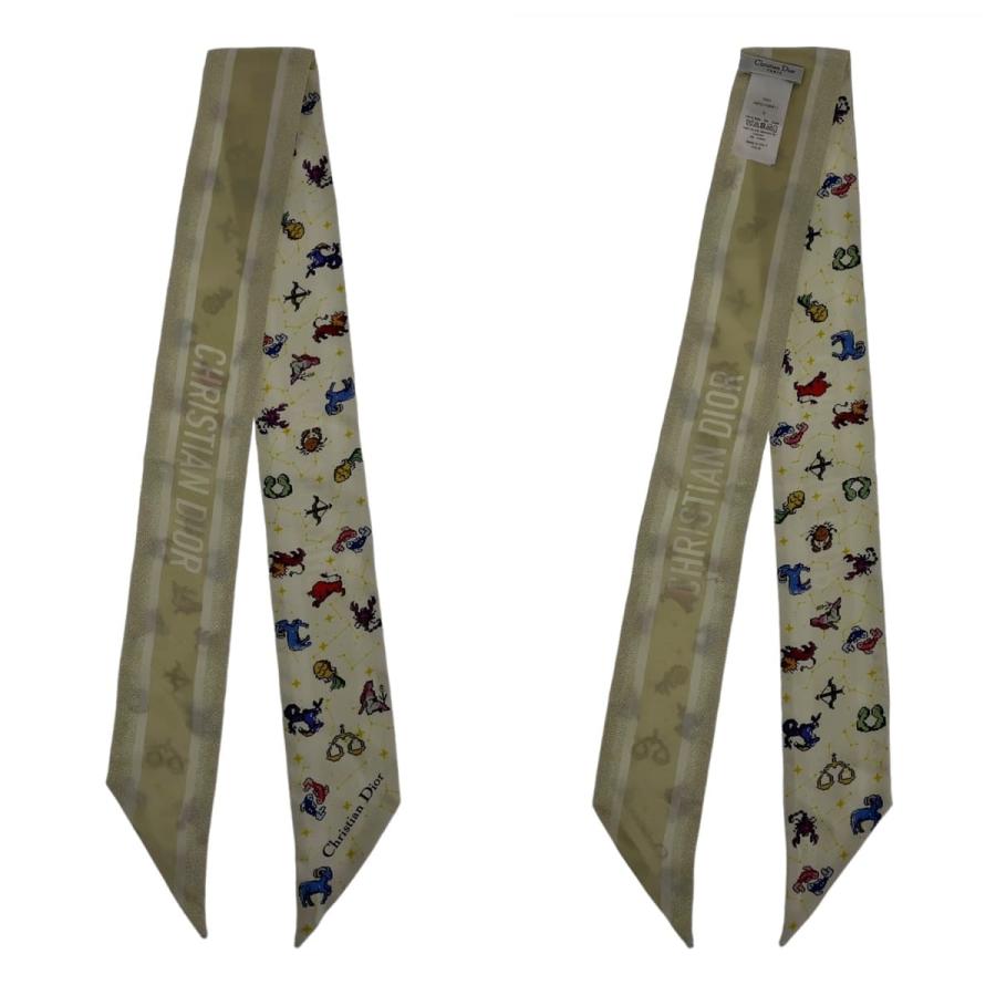 美品 Christian Dior クリスチャンディオール ミッツァ ホワイト 白 シルク スカーフ リボンスカーフ レディース 406574 ...