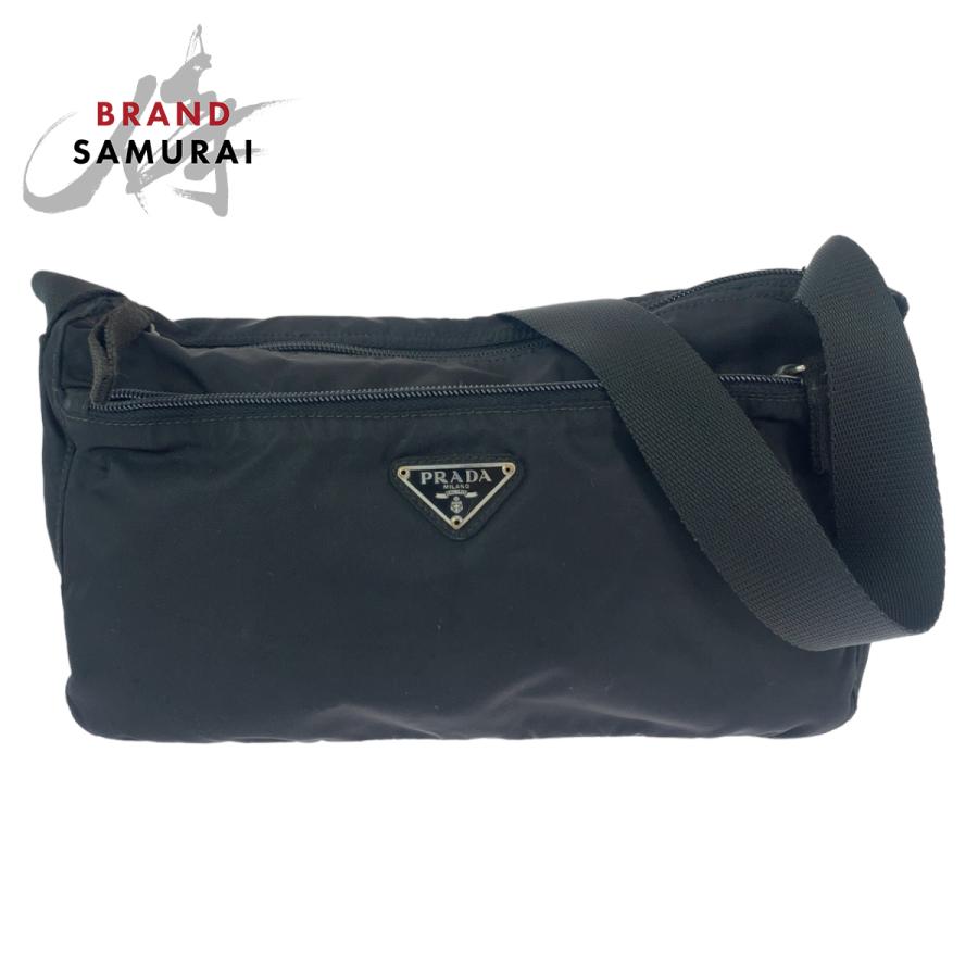 PRADA 美品 プラダ テスート 三角ロゴプレート ブラック 黒 シルバー金具 ナイロン B10140 ショルダーバッグ 斜め掛け レディース 408391 : BRAND SAMURAI ...