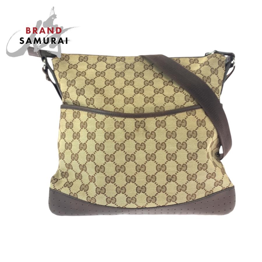GUCCI グッチ ブラウン ベージュ ゴールド金具 GGキャンバス/レザー 145857 ショルダーバッグ メッセンジャーバッグ レディース ...