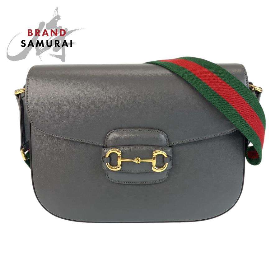 超美品 GUCCI グッチ シェリーライン ホースビット 男女兼用 グレー レザー 700457 斜め掛け ショルダーバッグ ポシェット ...