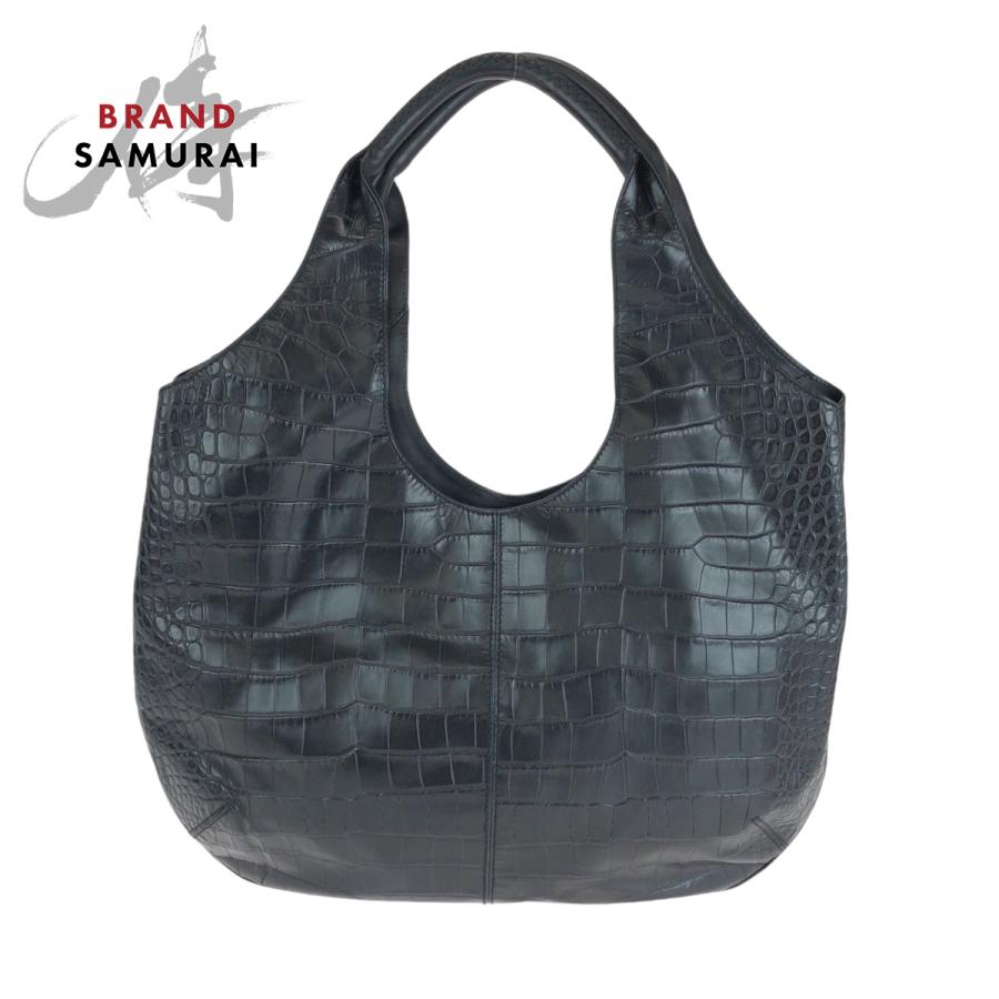 美品 Salvatore Ferragamo サルヴァトーレフェラガモ 型押し ブラック 黒 シルバー金具 レザー AQ21 ホーボー ...