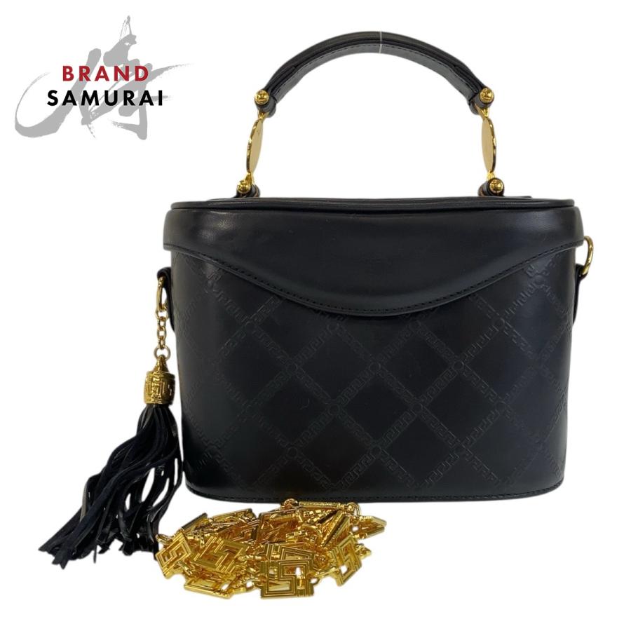 美品 VERSACE ヴェルサーチ ヴィンテージ メデューサ サンバースト ブラック レザー ショルダーバッグ バニティバッグ ハンドバッグ ...