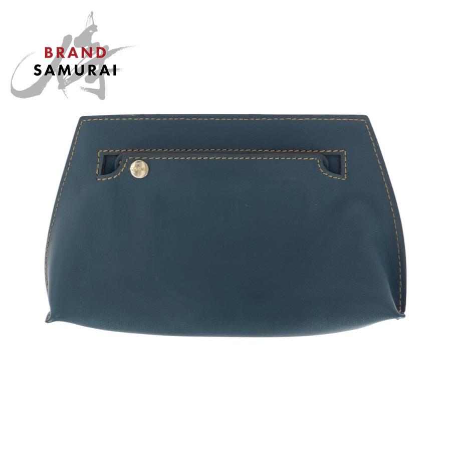 美品 LOEWE ロエベ 鏡付き ダークブルー シルバー金具 レザー ポーチ アクセサリーポーチ レディース 500057 : 500057 ...