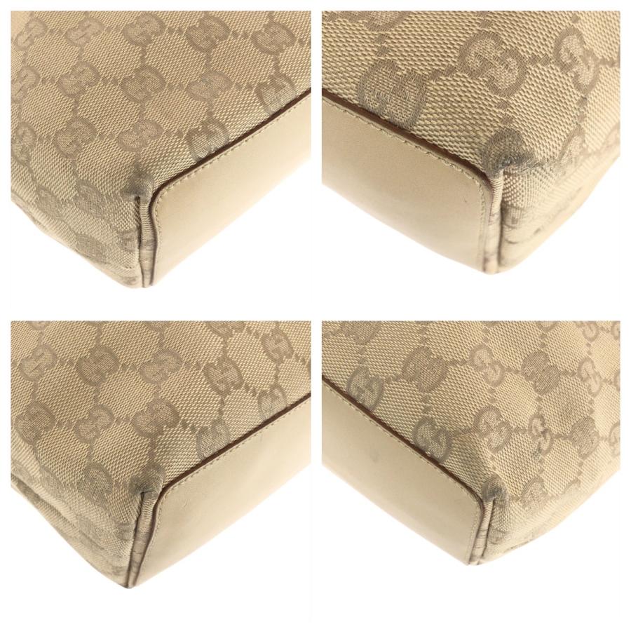 GUCCI 美品 グッチ ベージュ ブラウン シルバー金具 GGキャンバス/レザー 31244 トートバッグ ショルダーバッグ レディース ...