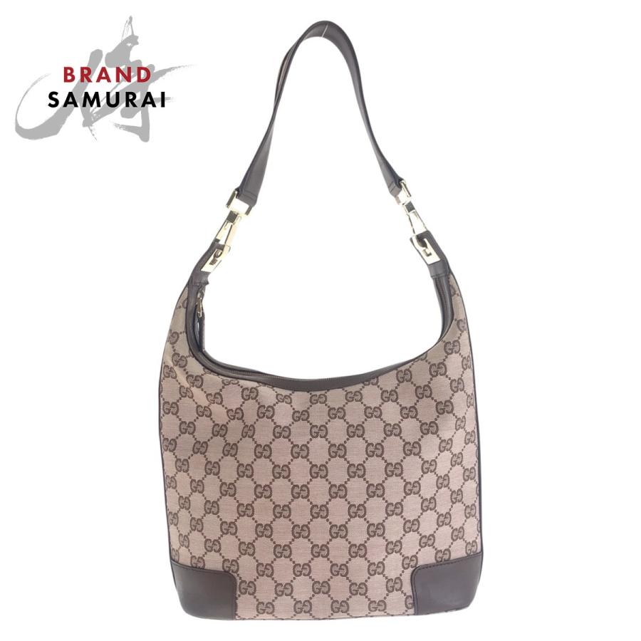 GUCCI 美品 グッチ ブラウン ピンクベージュ ゴールド金具 GGキャンバス/レザー 001 4204 ショルダーバッグ レディース ...