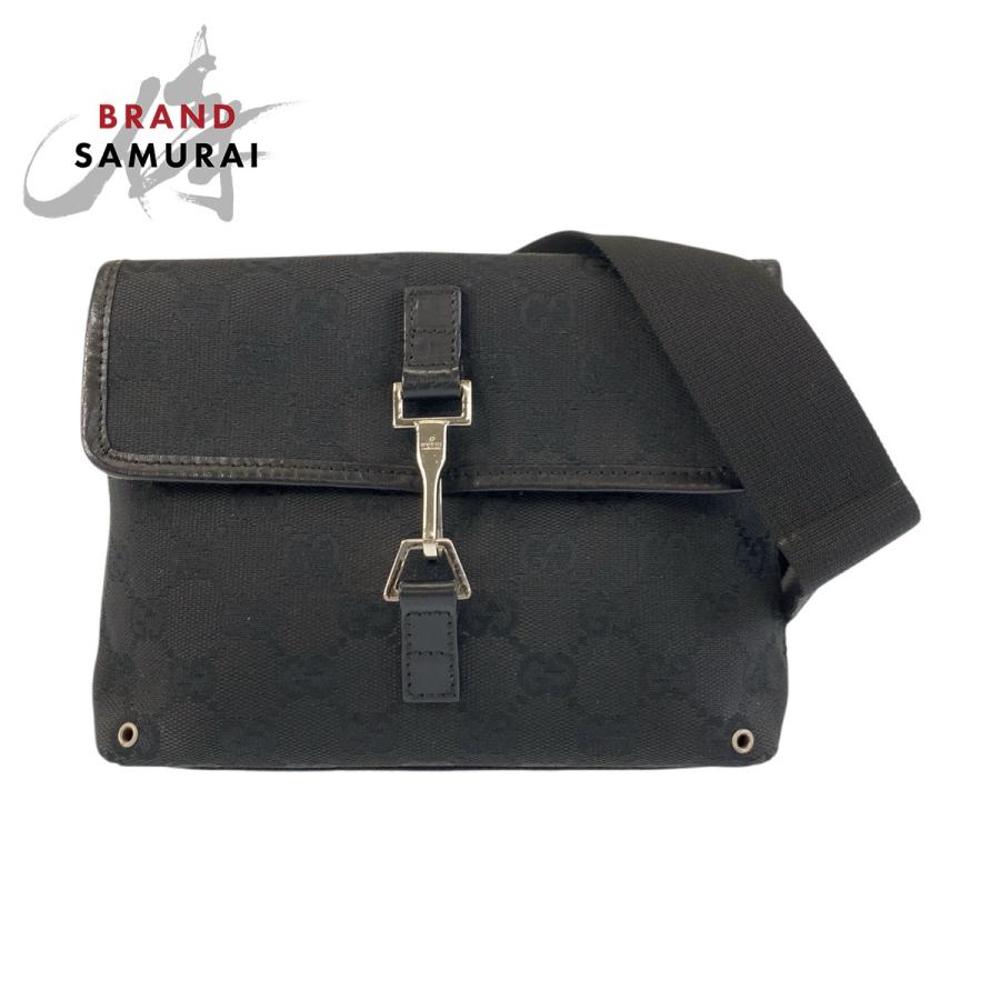GUCCI 美品 グッチ ブラック 黒 シルバー金具 GGキャンバス 92543 ボディバッグ バムバッグ レディース 502352 ...