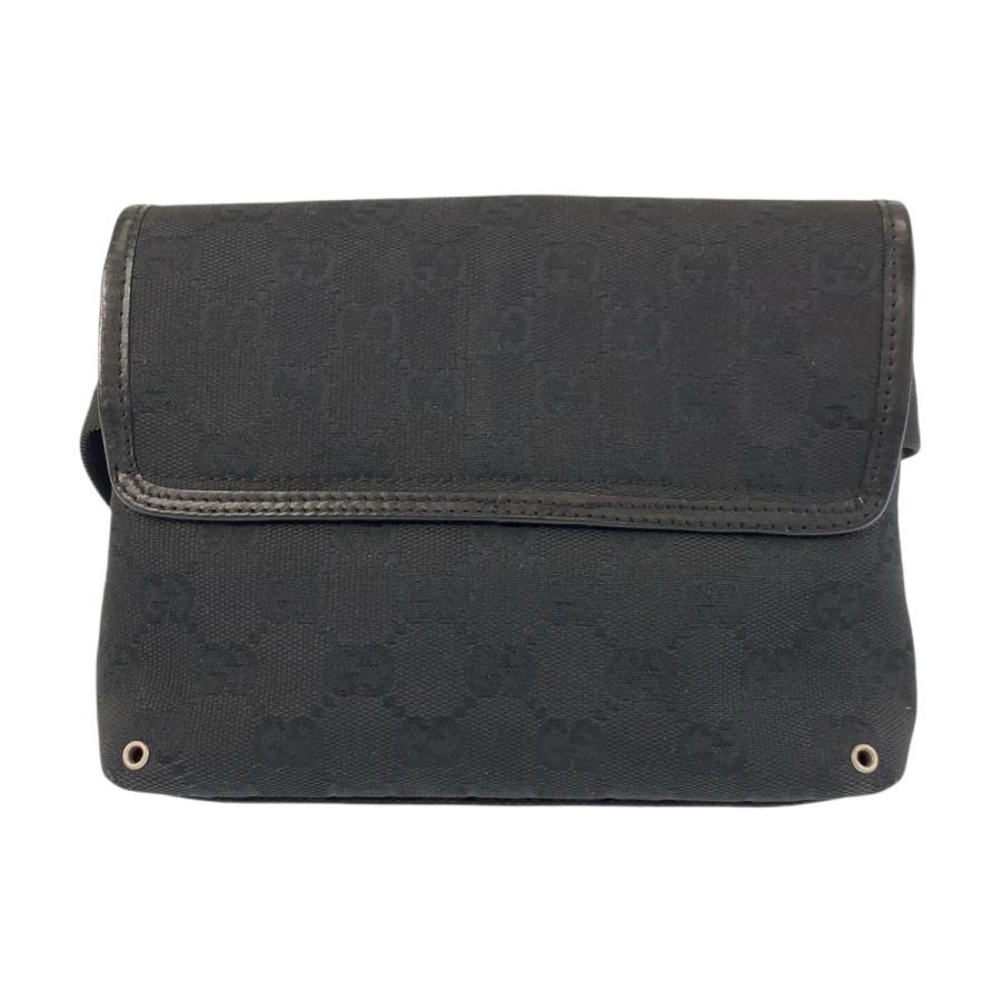 GUCCI 美品 グッチ ブラック 黒 シルバー金具 GGキャンバス 92543 ボディバッグ バムバッグ レディース 502352 ...
