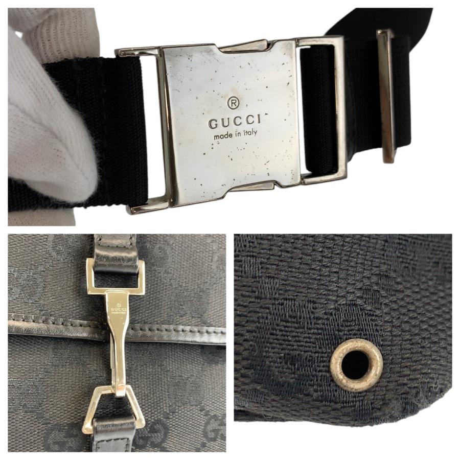 GUCCI 美品 グッチ ブラック 黒 シルバー金具 GGキャンバス 92543 ボディバッグ バムバッグ レディース 502352 ...