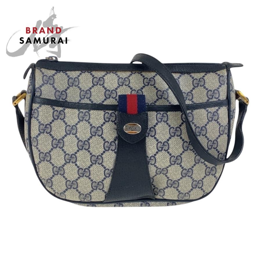 GUCCI グッチ ヴィンテージ オールドグッチ シェリーライン ネイビー GGスプリームキャンバス/レザー 89 02 032 ショルダー ...