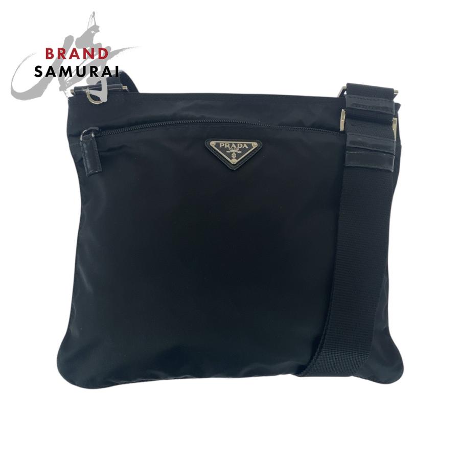 PRADA（プラダ） 美品 テスート 三角ロゴプレート ブラック 黒 シルバー金具 ナイロン ショルダーバッグ ポシェット レディース ...