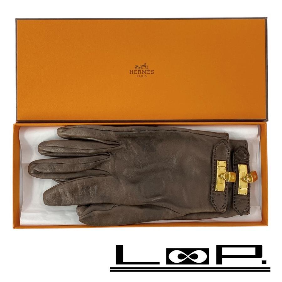 中古 エルメス ケリー 手袋 グローブ ラム レザー ブラウン ゴールド #7 箱 【13031】5 : LOOPLAND - 通販 ...