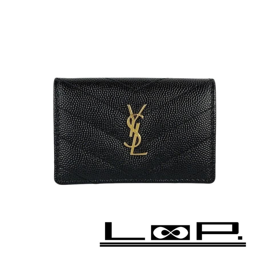 美品 イブサンローラン オリガミ タイニー ウォレット 3つ折り 財布 レザー ブラック 黒 668274 箱 【313301】3 ...