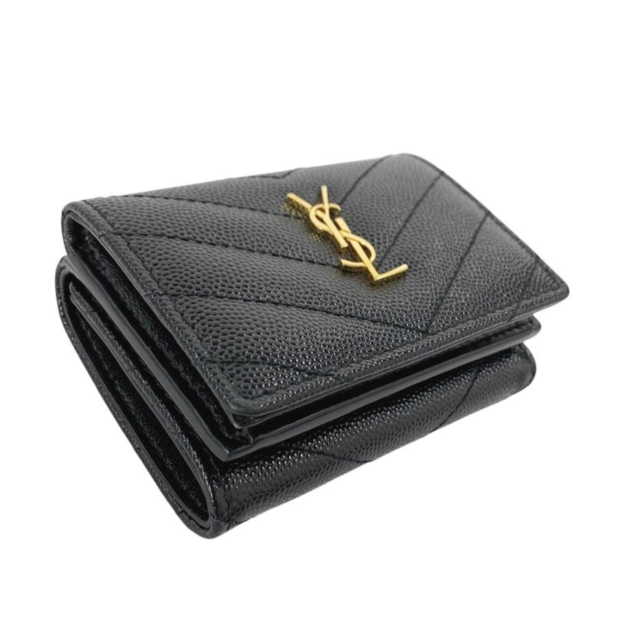 美品 イブサンローラン オリガミ タイニー ウォレット 3つ折り 財布 レザー ブラック 黒 668274 箱 【313301】3 ...