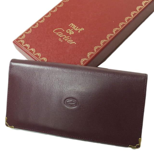 CARTIER カルティエ Must de CARTIER マストライン レザーロングウォレット L3000168 バーガンディ 2Cモチーフ ...