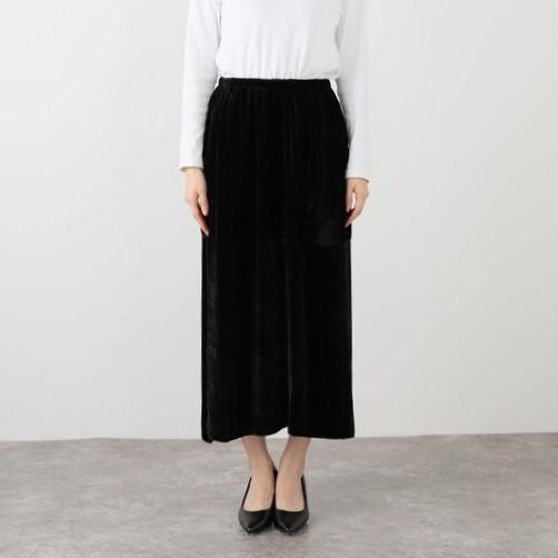新品 BASERANGE ベースレンジ 25SS OLIN SKIRT シルクベルベットロングスカート SKOLI-VE-SP25 S BLACK ベロア イージー 定価43,560円 新品 BASERANGE ベースレンジ 25SS OLIN SKIRT シルクベルベットロング