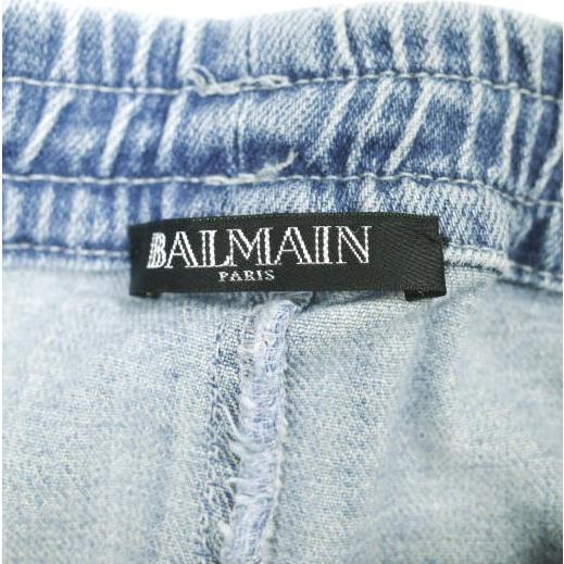 BALMAIN バルマン 19SS イタリア製 ダメージ加工 バイカースウェットデニムパンツ RH15627D036 28 Indigo 蛇腹 イージー ジップ ジーンズ BALMAIN バルマン 19SS イタリア製 ダメージ加工 バイカースウェット