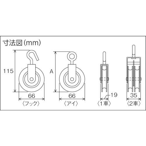 水本 滑車 ナイロンプーリー アイタイプ 使用ロープ径Φ~9mm 車数1 [B-1339] B1339 販売単位：1 : ルーペスタジオ - 通販 - Yahoo!ショッピング