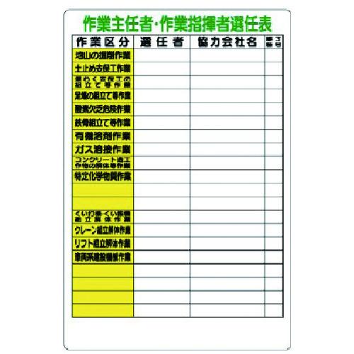 ユニット 作業主任者・作業指揮者選任表 [317-47A] 31747A 販売単位：1 : ルーペスタジオ - 通販 - Yahoo!ショッピング