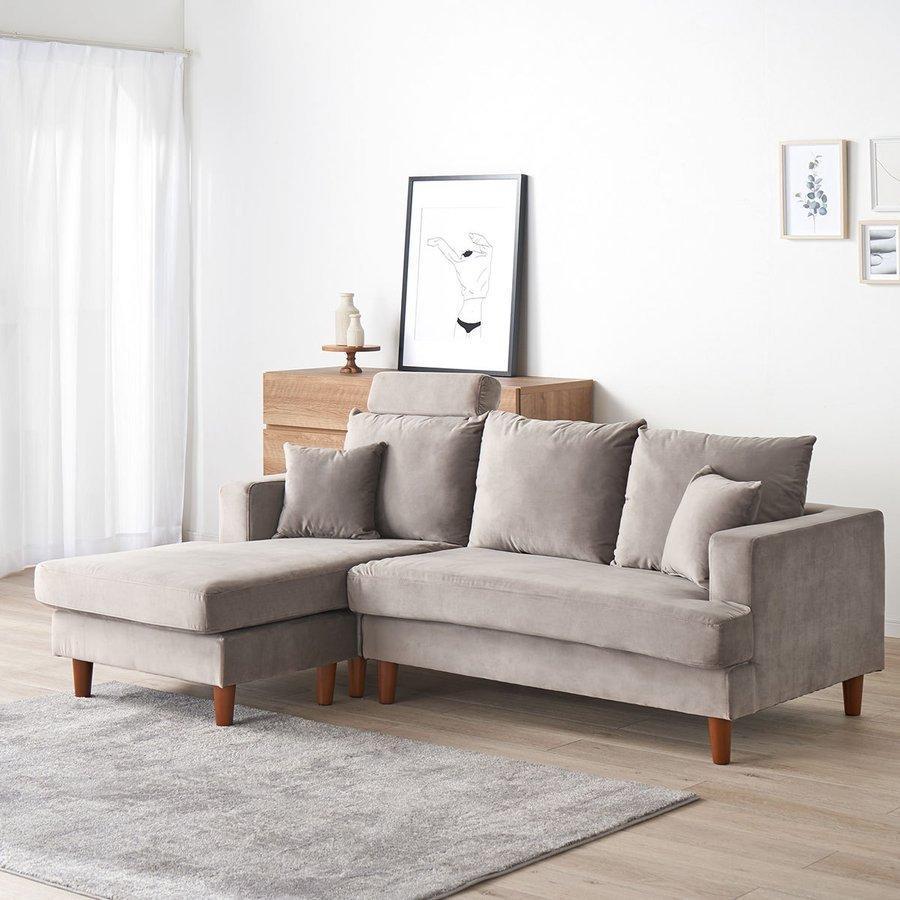 カウチソファ ソファー 3人掛け クッション付き コーナーソファ L字 ソファ 3人掛けソファ ヘッドレスト グレー ベージュ 幅183 おしゃれ ロウヤ LOWYA :vbk1g:LOWYA ...