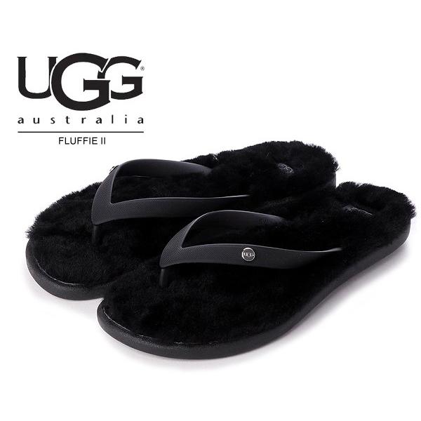 UGG（アグ） ウィメンズ フラッフィー 2 ビーチサンダル UGG WOMENS FLUFFIE II BLACK 1099835 ビーチ フラッフィー II シープスキン ストラップ ...