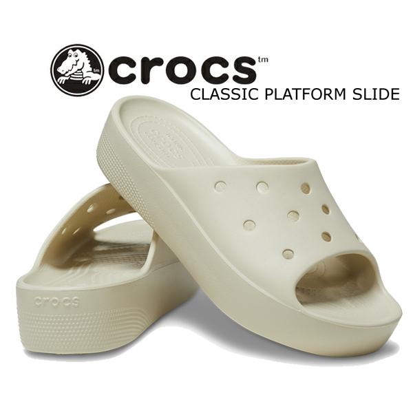 crocs クロックス クラシック プラットフォーム スライド CLASSIC PLATFORM SLIDE BEIGE 208180-2y2 ...