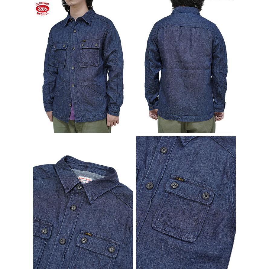 UES（ウエス） 502302 リネンシャツジャケット Linen Shirts Jacket INDIGO DENIM ワークジャケット ...