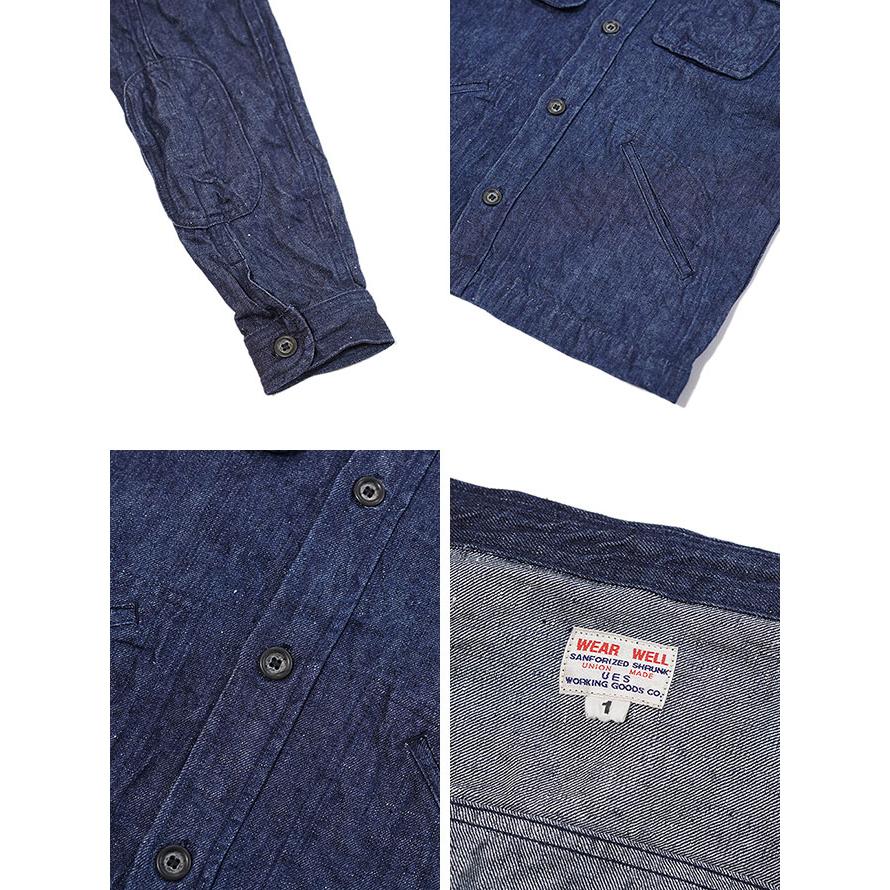 UES（ウエス） 502302 リネンシャツジャケット Linen Shirts Jacket INDIGO DENIM ワークジャケット ...