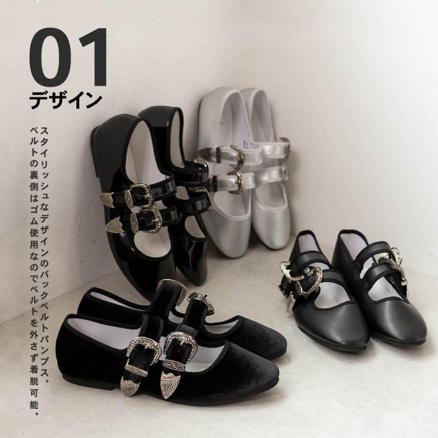 SVEC パンプス 痛くない 歩きやすい 走れる ストラップ 黒 ローヒール レディース 靴下 疲れない ぺたんこ メタルバックル フラット ブラック ベロア エナメル : TTCLUB ...