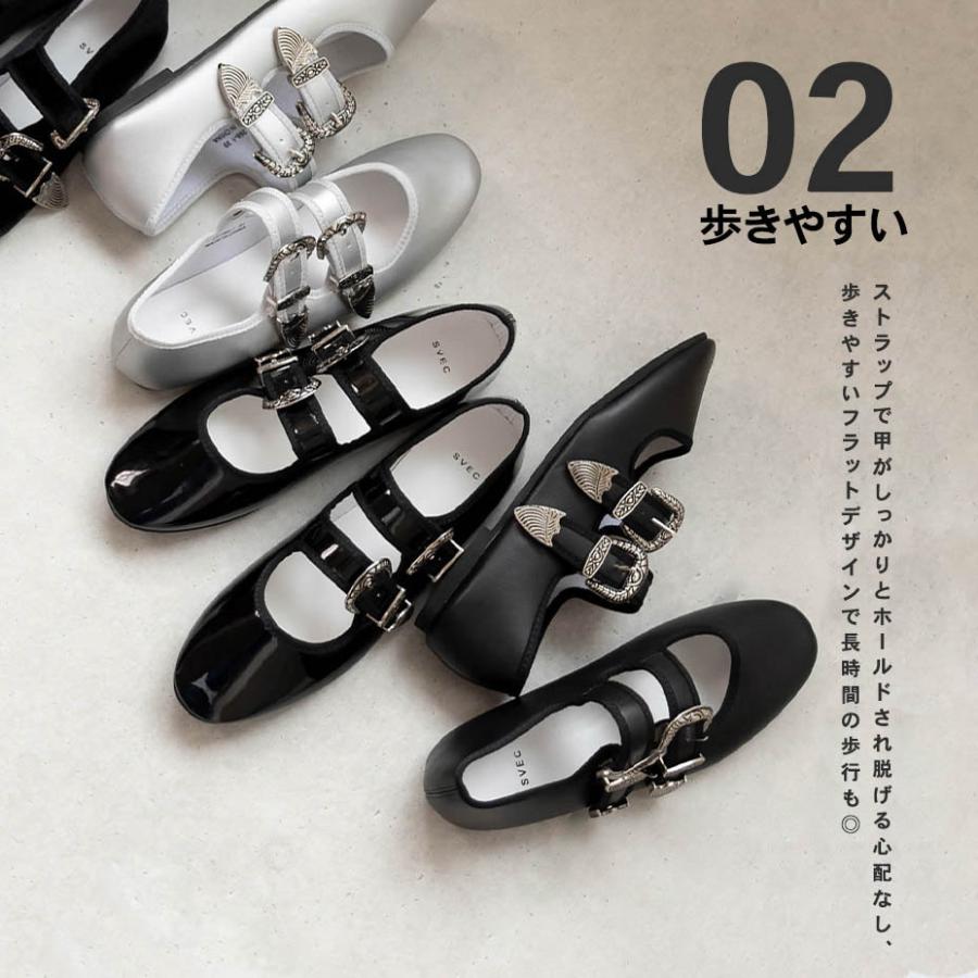 SVEC パンプス 痛くない 歩きやすい 走れる ストラップ 黒 ローヒール レディース 靴下 疲れない ぺたんこ メタルバックル フラット ブラック ベロア エナメル : TTCLUB ...