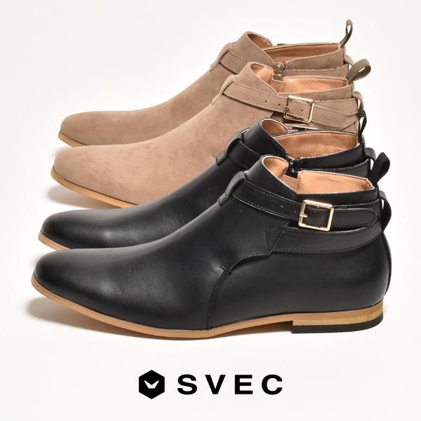 SVEC ショートブーツ メンズ 足が疲れない 黒 ブーツ ブランド 40代 革 安い ヒール サイドベルト サイドジップ 歩きやすい おしゃれ 革靴 ブラック ベージュ : TTCLUB ...