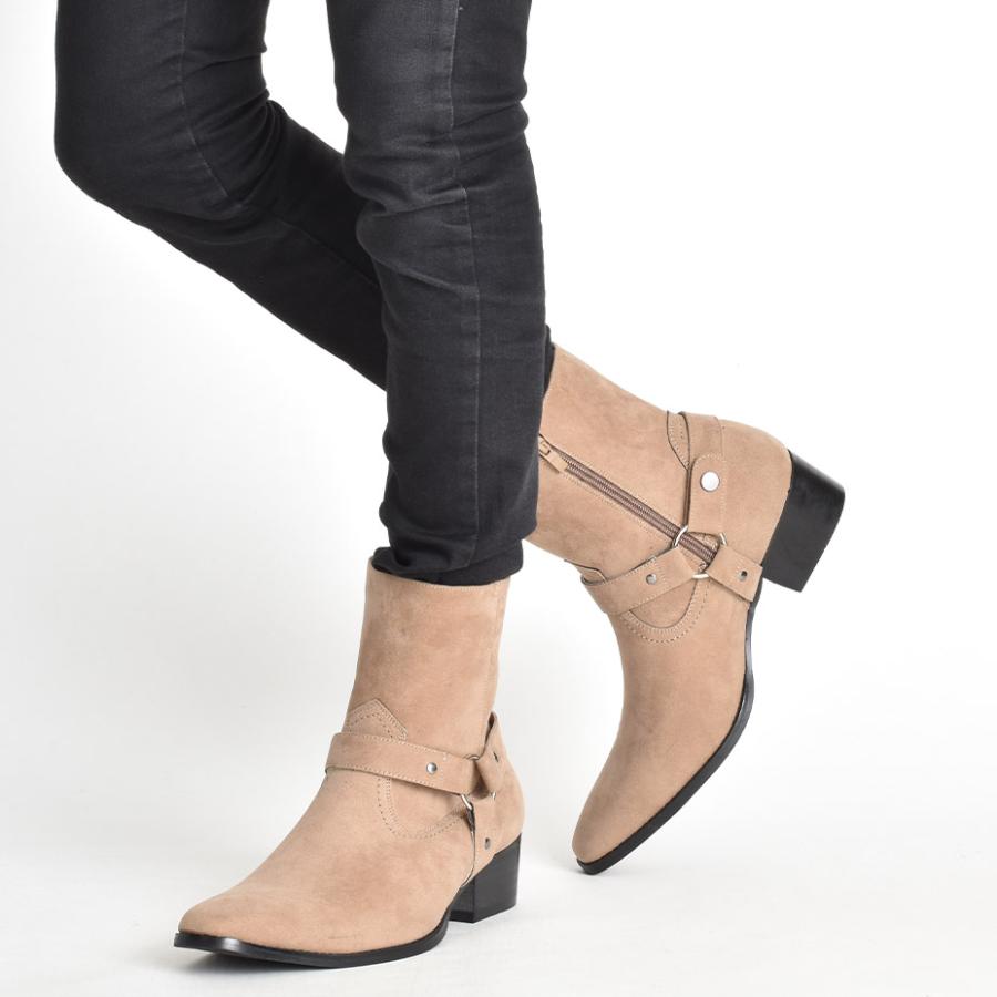 SVEC リングブーツ メンズ ブーツ 40代 革 安い ショートブーツ ヒール リングベルト サイドジップ おしゃれ 革靴 カジュアル 大人 ブラック 黒 ベージュ スエード ...