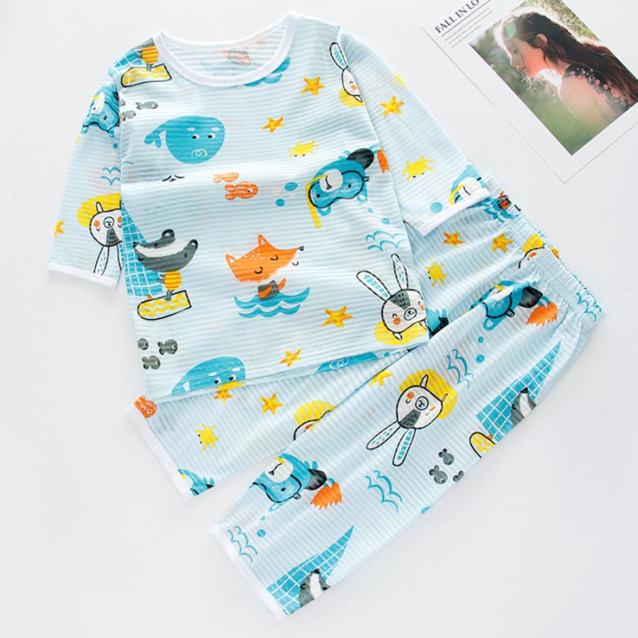 ☆ ウミ 110cm 子供服 nazhu002 パジャマ 上下セット 夏 キッズ ルームウエア 7分袖 7分丈 パンツ ハーフパンツ ...